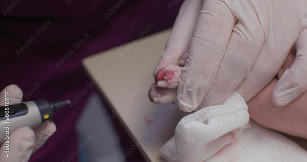 A veterinarian treats papilloma in a dog with liquid nitrogen ...