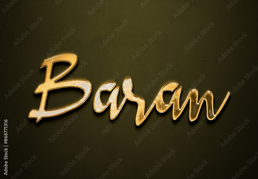 Old gold text effect of Turkish name Baran with 3D glossy style Mockup ...