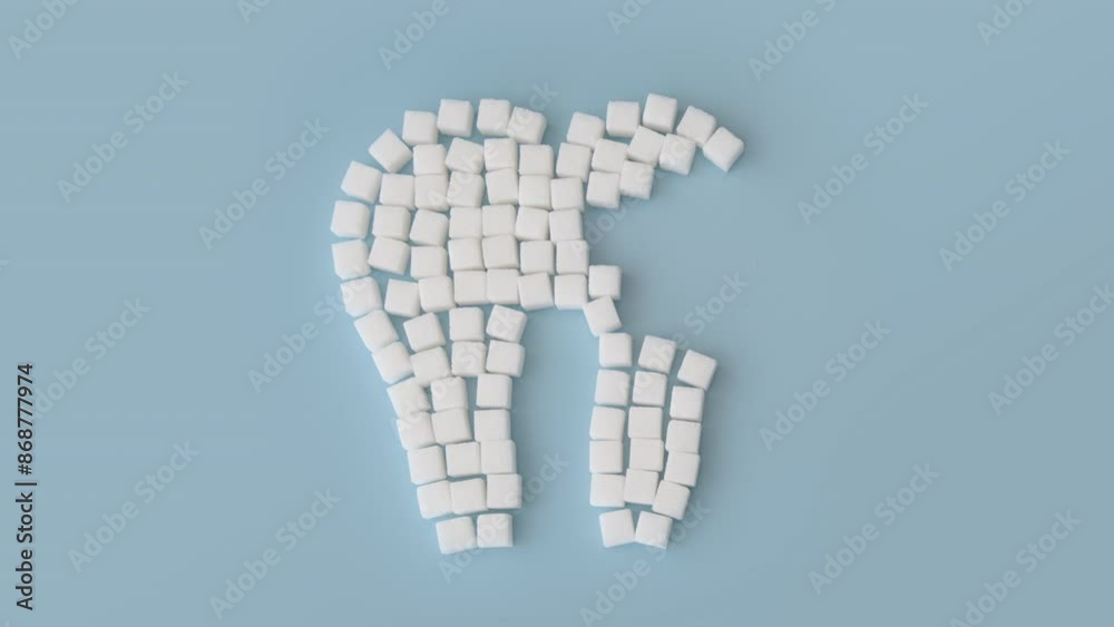 Tooth made from sugar cubes, the sugar cubes slowly disappear causing a ...