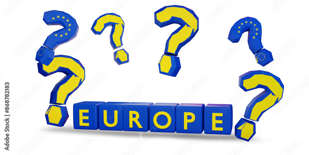 Cube with the inscription Europe, Eu in the colors of the European flag ...