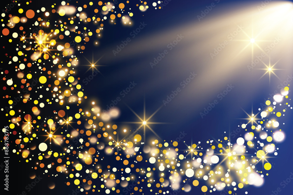Vector illustration Golden rays dots stars glowing round frame glitter ...