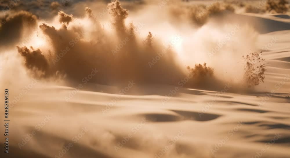 Dramatic explosion in a desert setting capturing a powerful sand blast ...