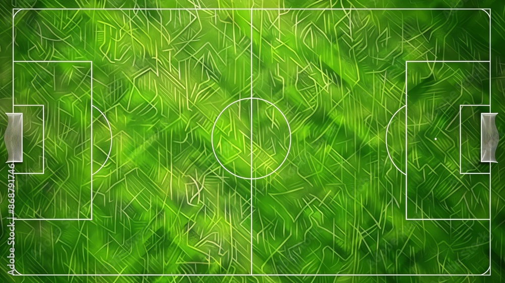 Realistic top view of a soccer field background with grass texture ...