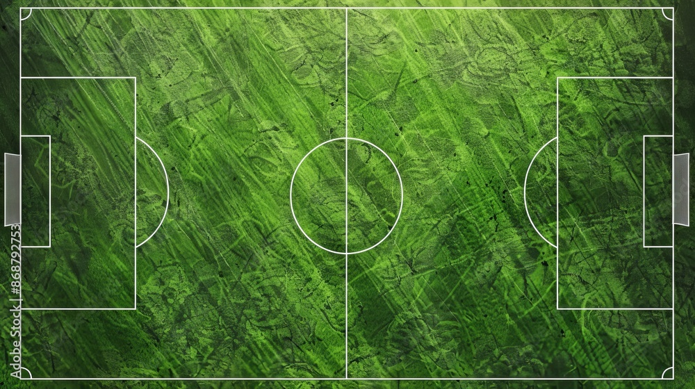 Realistic top view of a soccer field background with grass texture ...