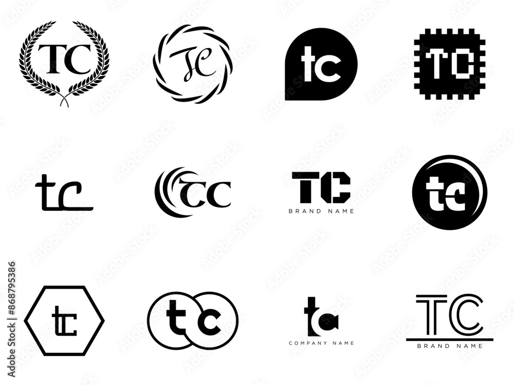 TC logo company template. Letter t and c logotype. Set different ...