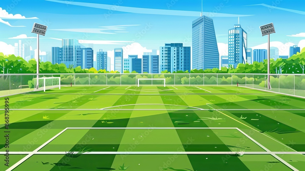 Vector illustration of a soccer field showcasing the layout and ...