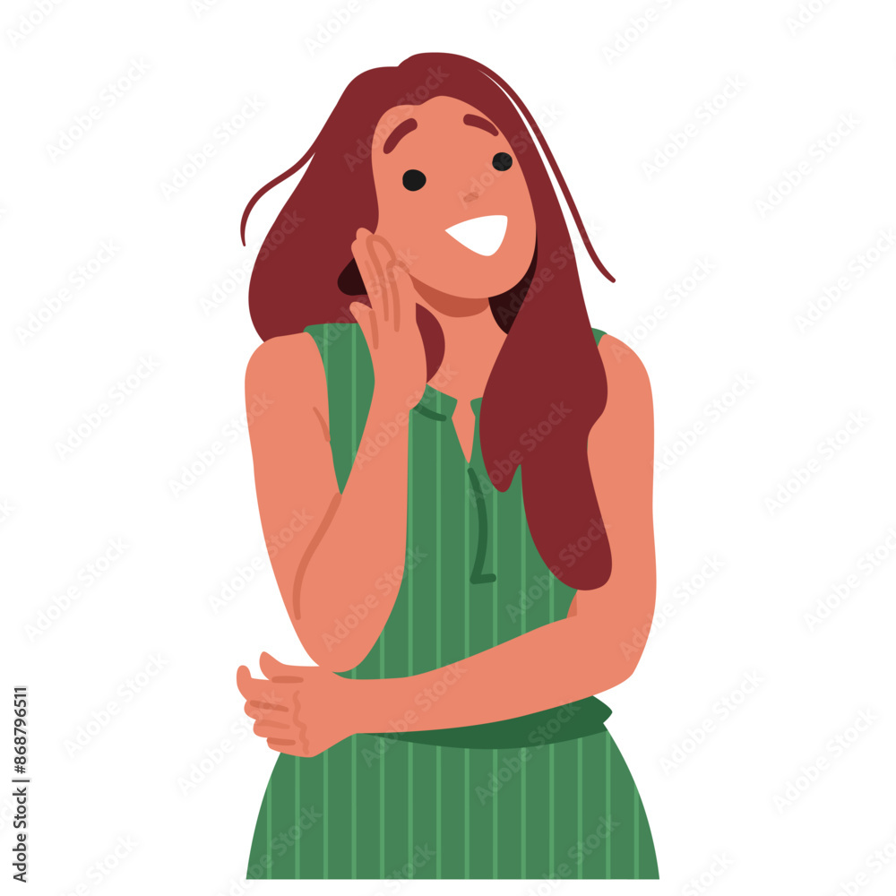 Cartoon Female Character With Long Red Hair And Green Dress Displaying ...