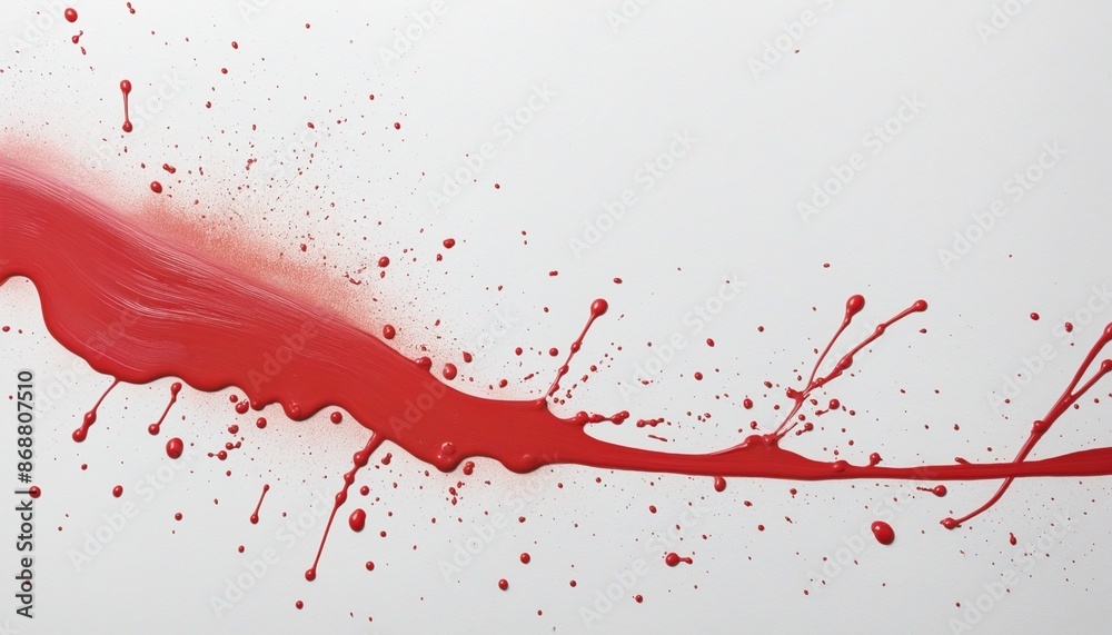 Abstract red paint splatter on white background with artistic frame and ...