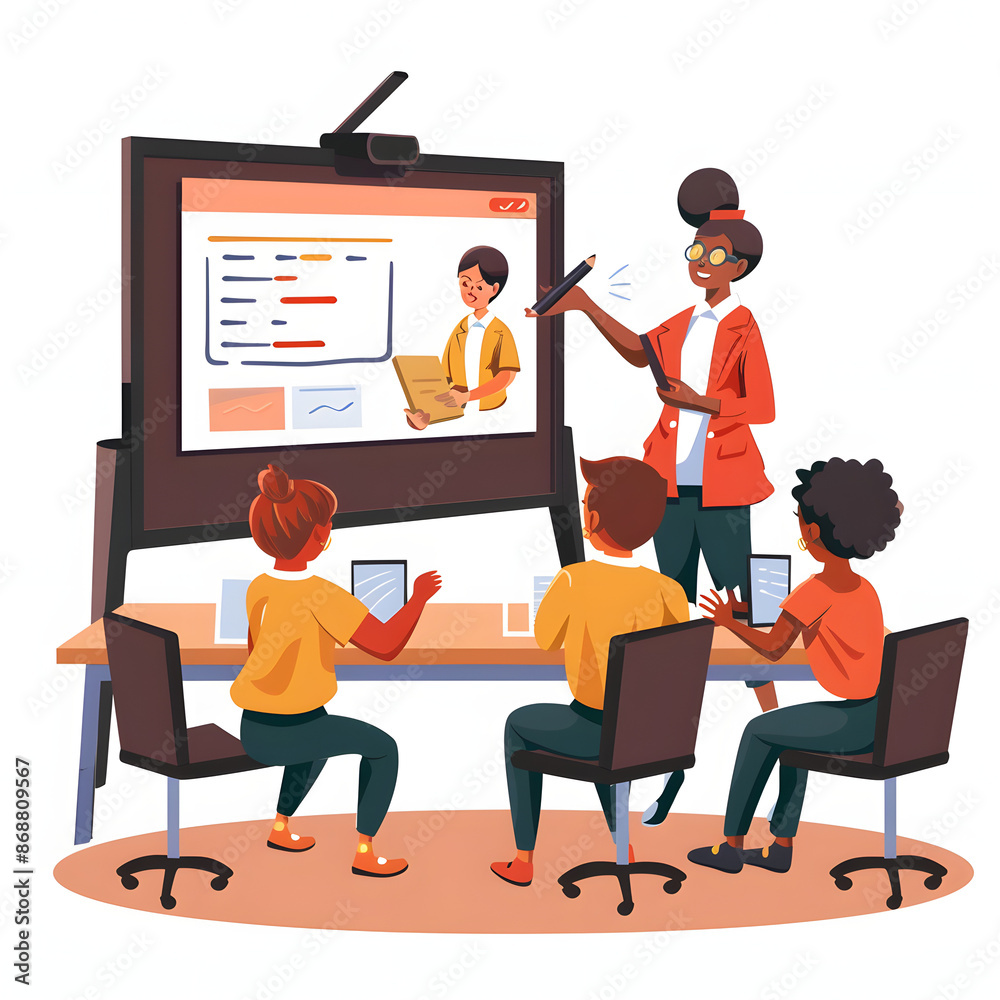 videoconference with teacher. distance learning. virtual classroom with ...