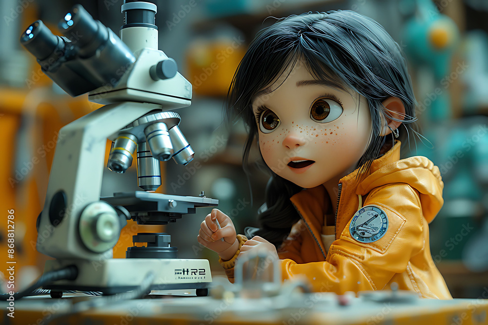 Sally the microscope Sally her eyes wide with wonder looking through a ...