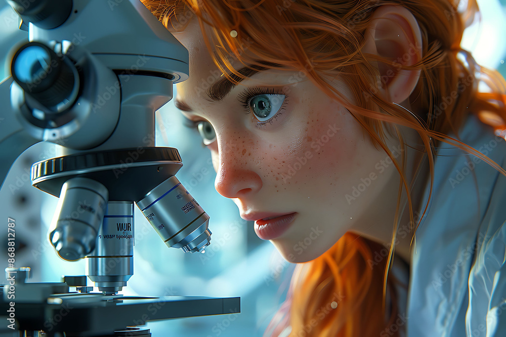 ภาพประกอบสต็อก Sally the microscope Sally her eyes wide with wonder ...