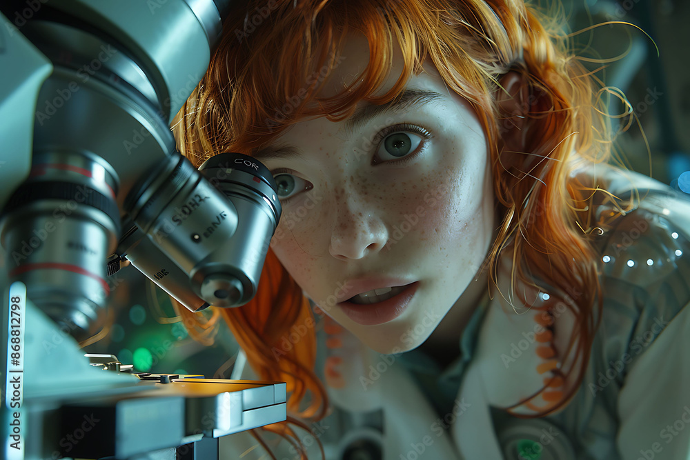 Enthusiastic Scientist Sally in a High-Tech Lab, Embracing the Wonders ...