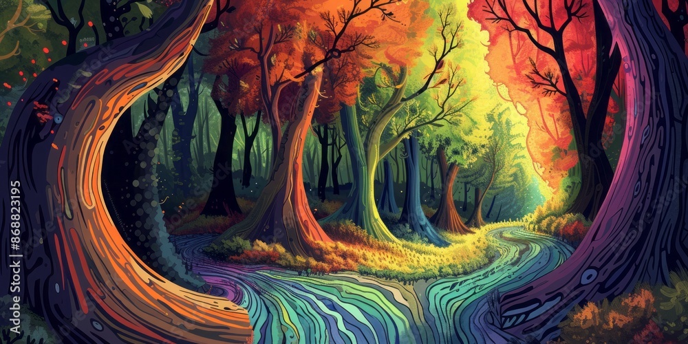 Mind-bending forest illustration with twisting, bending trees 🌳 ...