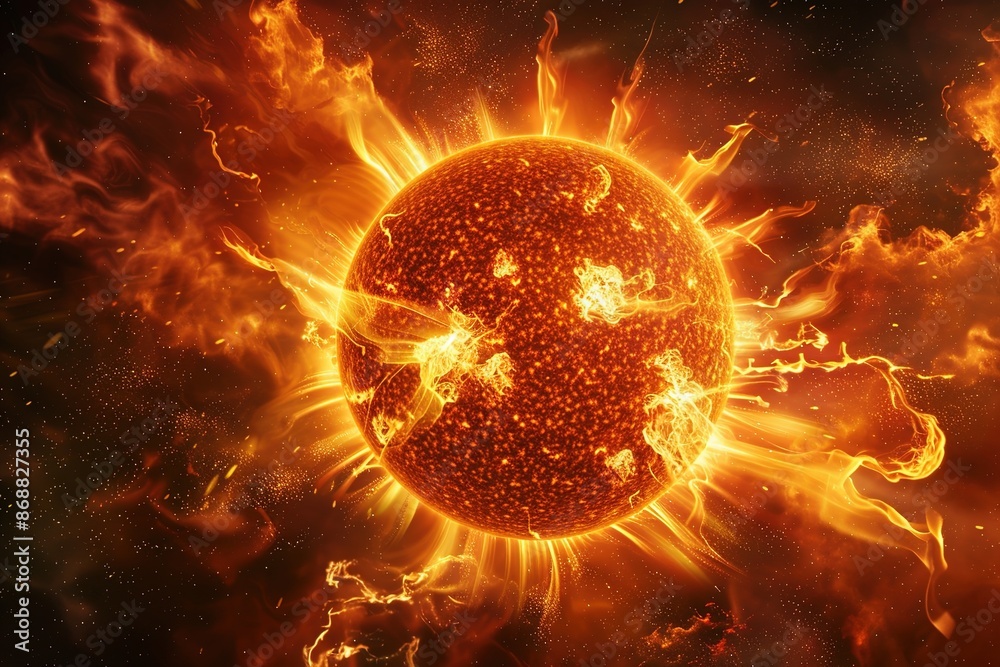 Sun solar flare particles coronal mass ejections. Burning of sun ...