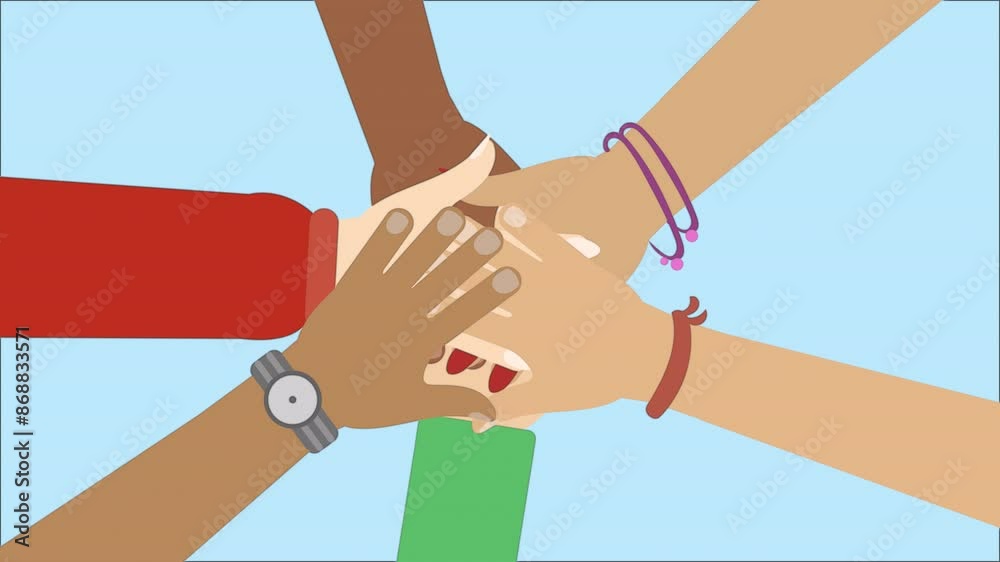 Group of multi-ethnic diverse people stacking hands together. Showing ...