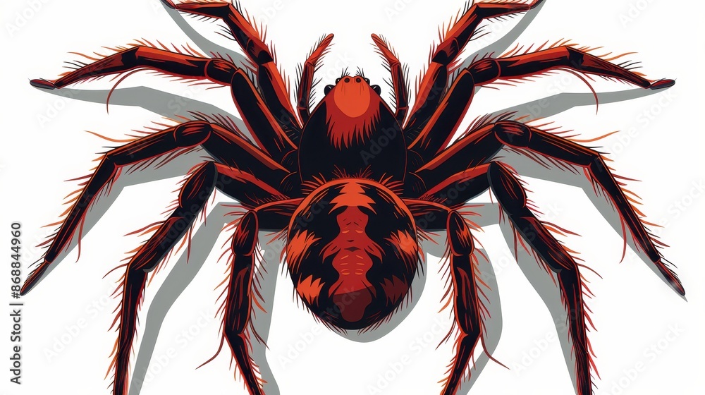 An illustration featuring a spider highlighted with red and black ...
