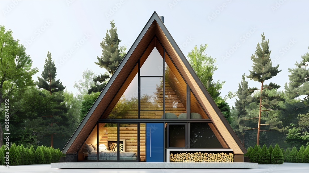 Charming A-Frame Cabin: Steep Roof, Triangular Windows, and Blue Front ...
