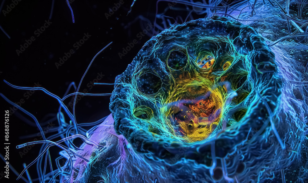 colorful microscopy of human cells with detailed structures Stock ...