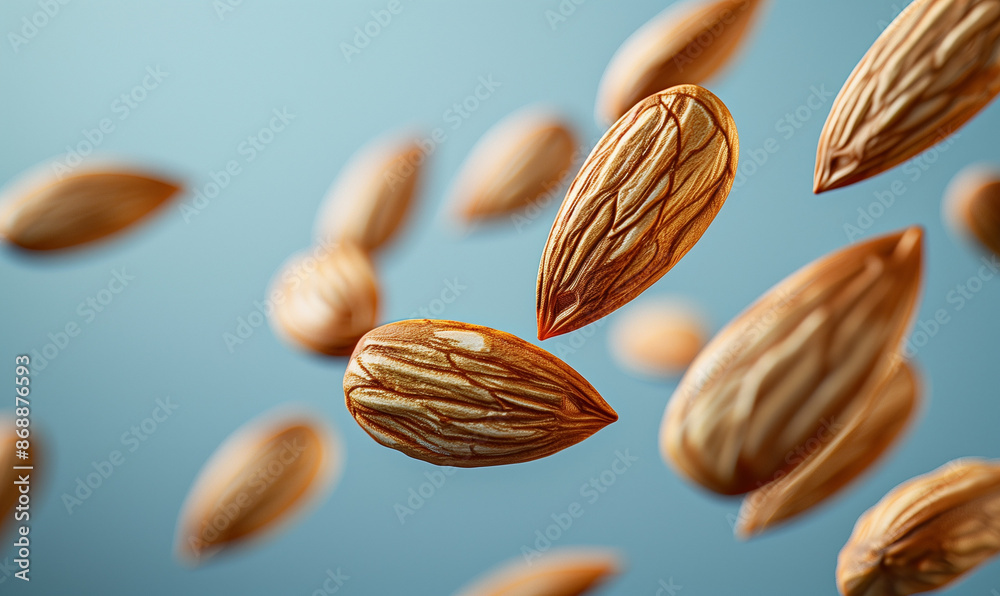 Almond nuts falling explosion splash in realistic closeup shot ...