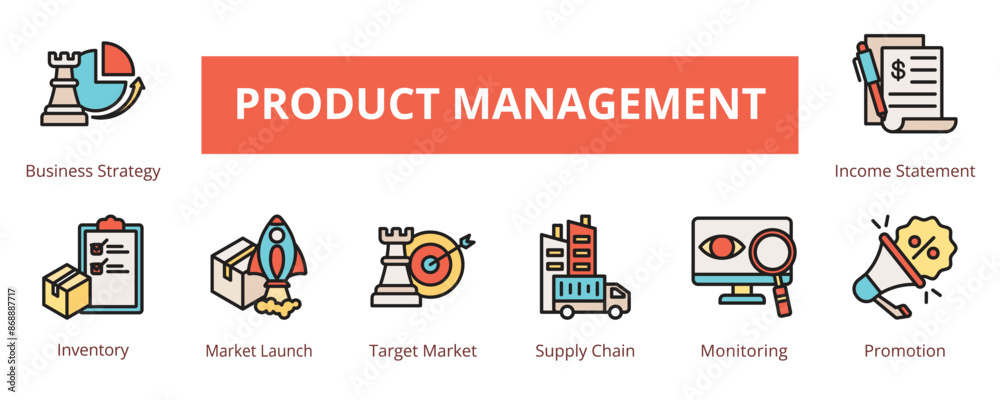 Product Management Lineal Color Banner Web Icon Set Vector Illustration ...