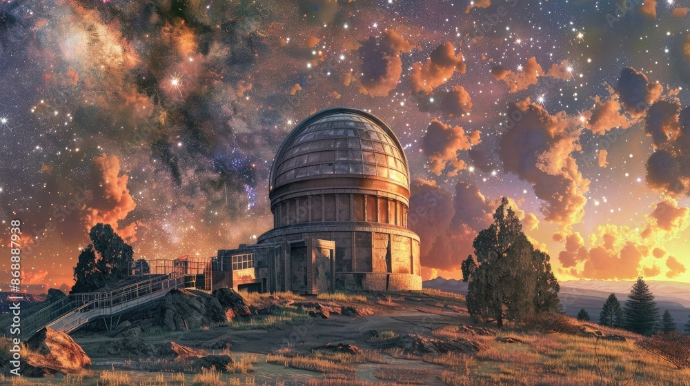 Celestial observatory with astronomers from differ image with ...
