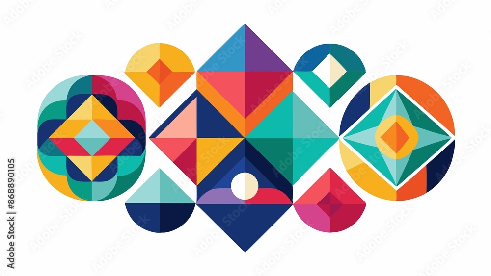 cohesive group of geometric shapes, featuring range of colors and ...