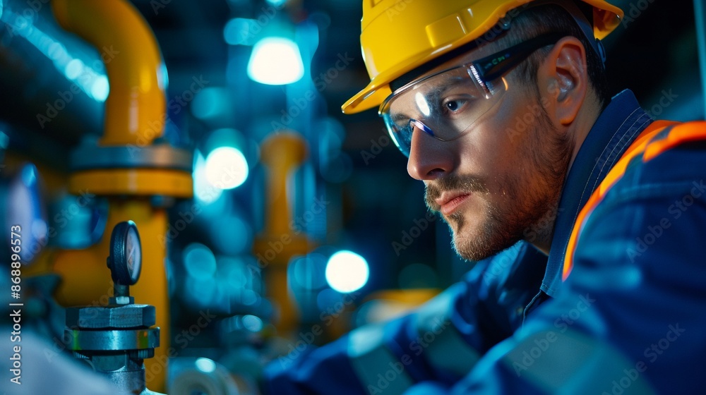Realistic plumber inspecting a sewer line through an access point ...