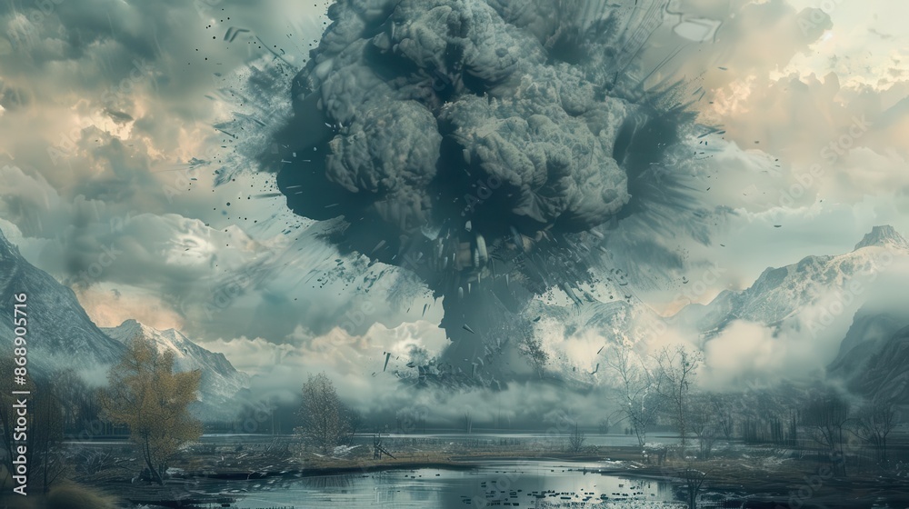 haunting digital artwork depicting nuclear explosions destructive power ...