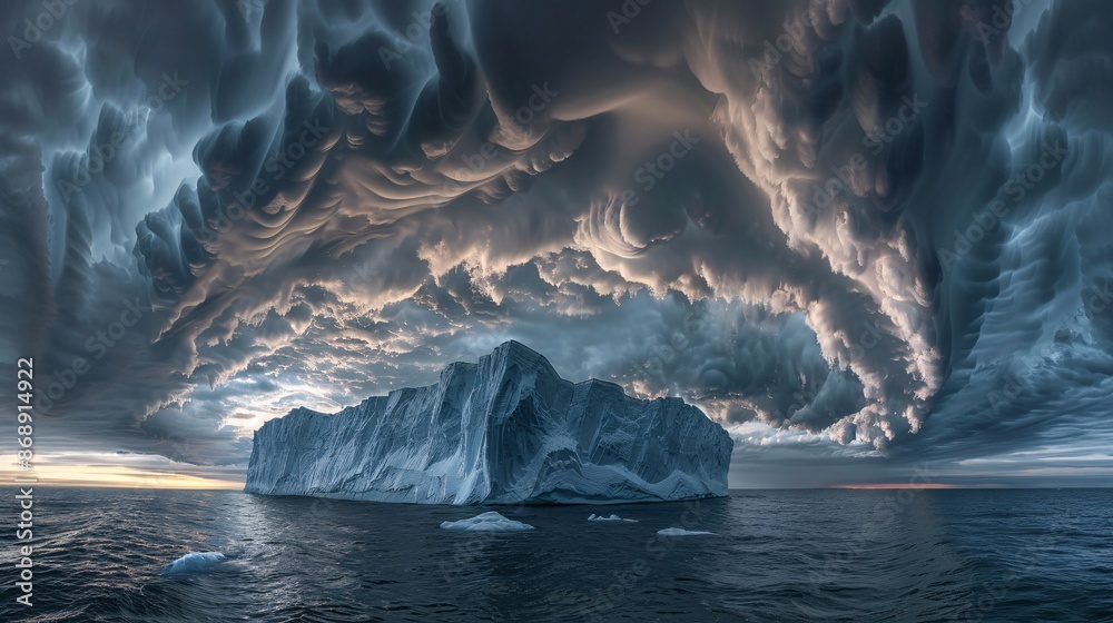 Ultra-sharp panoramic photograph of a dramatic cloudscape over a ...