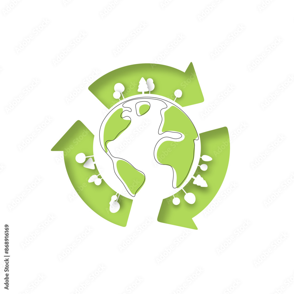 Recycle sign. Green Arrow. Paper art style. Sustainable concept of ...