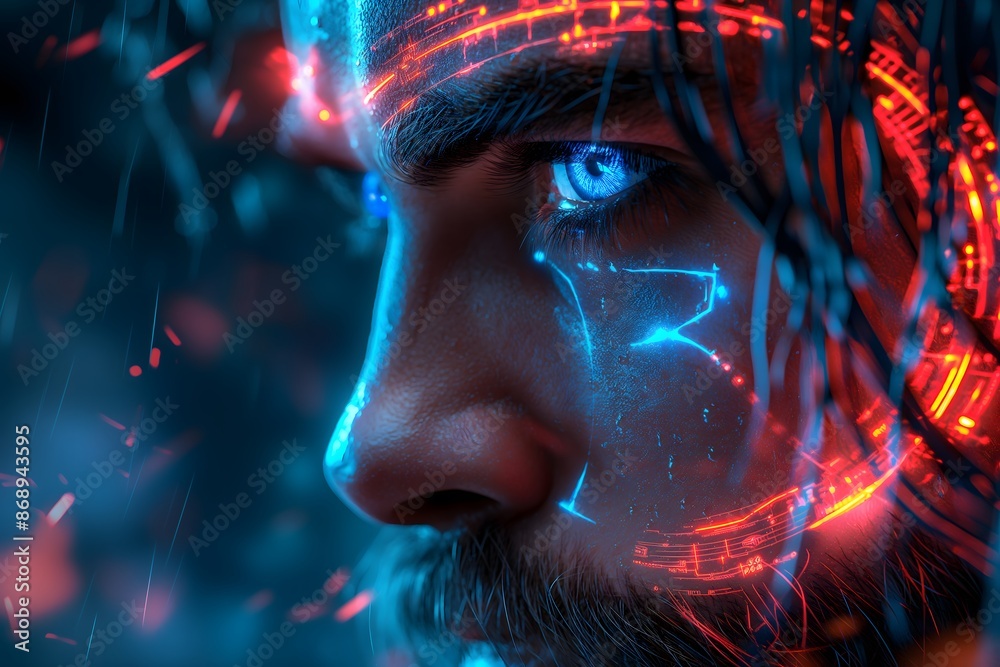 warrior, man, future warrior, close up, face close up, future ...