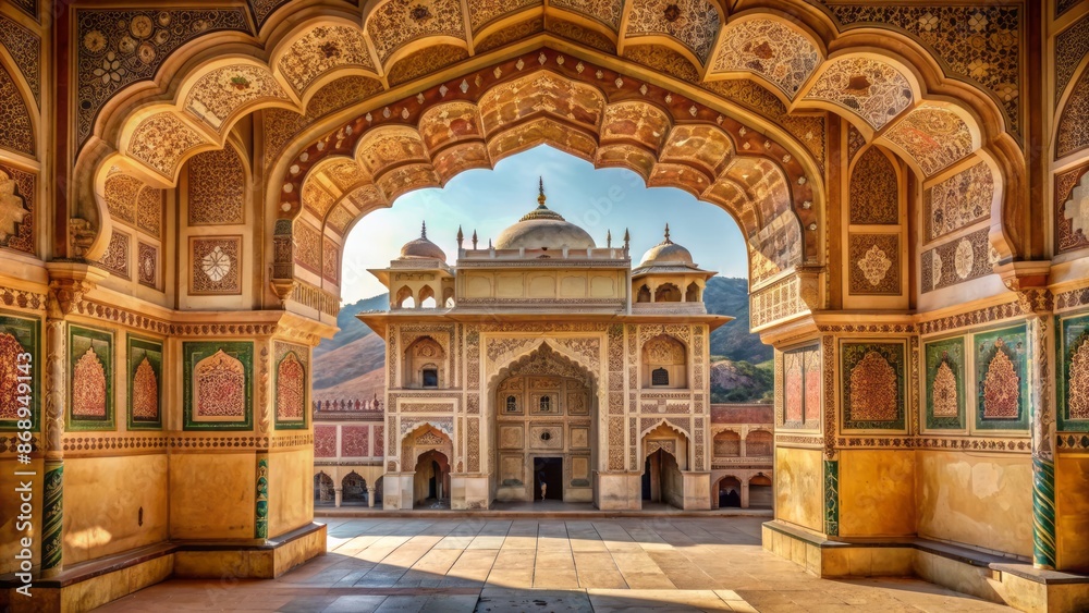 Intricately carved sandstone gateway adorned with ornate arches and ...