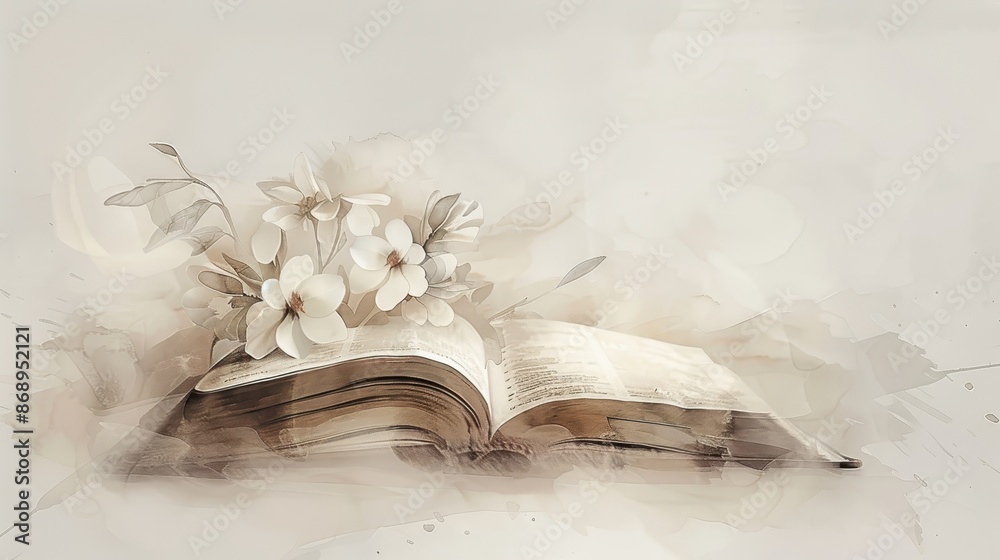 Christian Open Bible with Flowers in Background, Life and Word, Beige ...