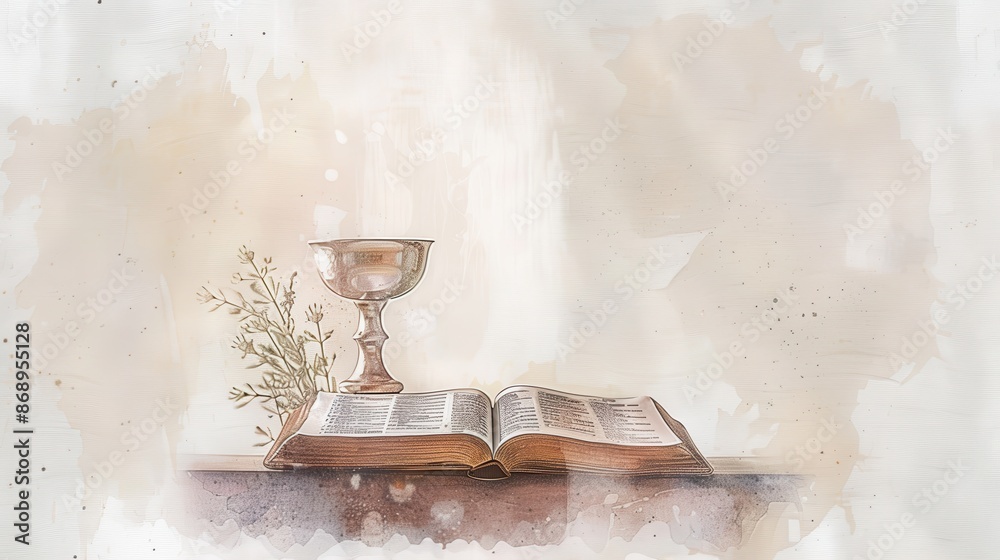 Christian Altar with Chalice and Open Bible, Sacrament and Word, Beige ...