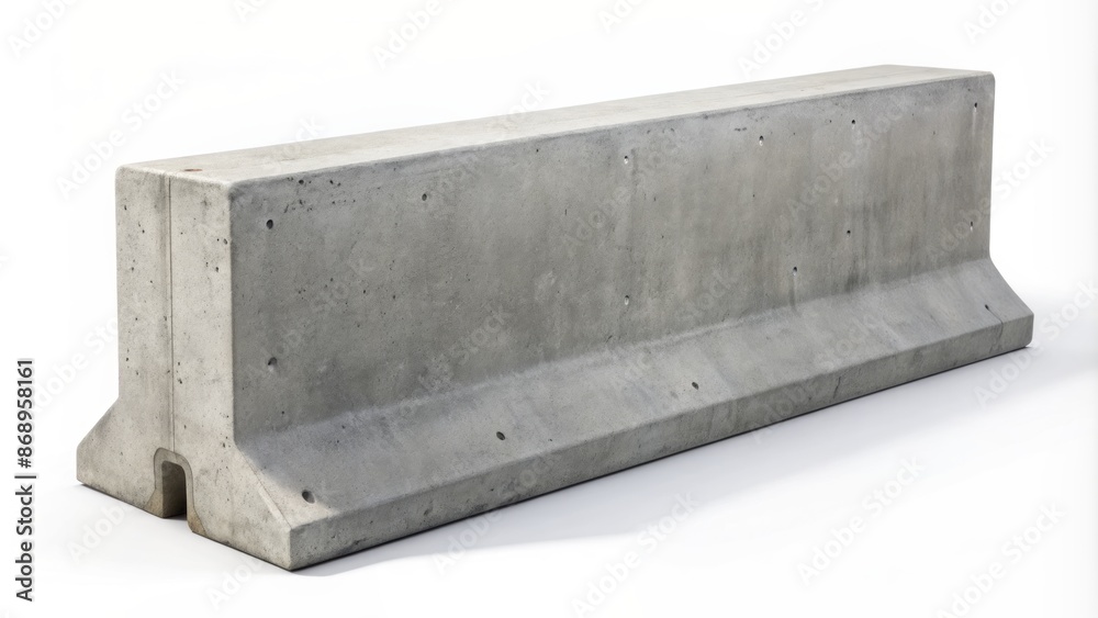 alone, isolated, grey concrete traffic barrier blocks on pure white ...