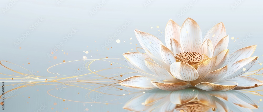 delicate golden lotus flower on this light blue background, its ...