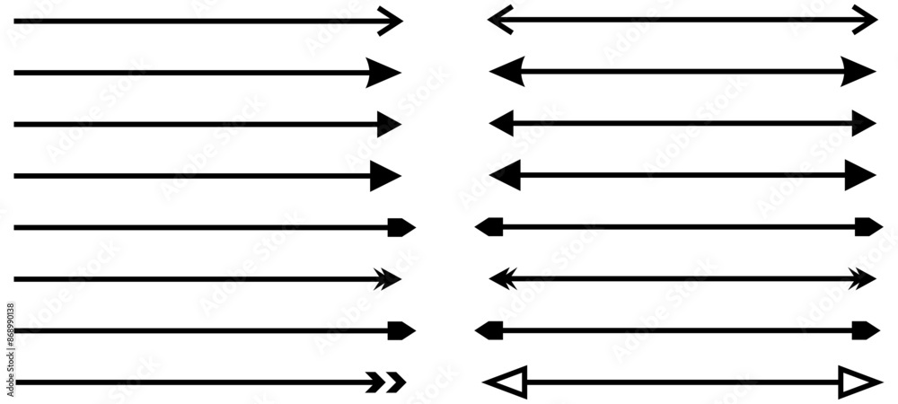Long thin straight arrows. A set of one and two-way directional signs ...