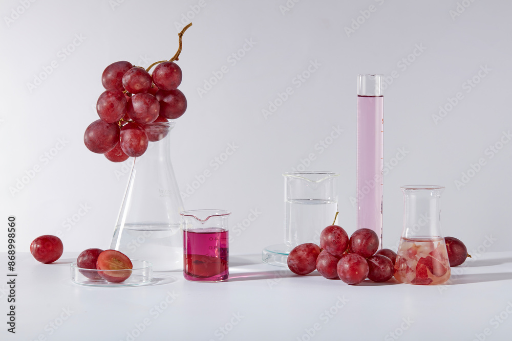 White background featuring several types of lab glassware consist of ...