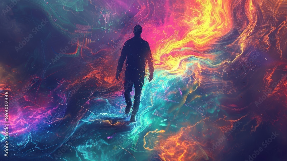 Mystical void in digital art, vibrant neon colors, skin walker with ...