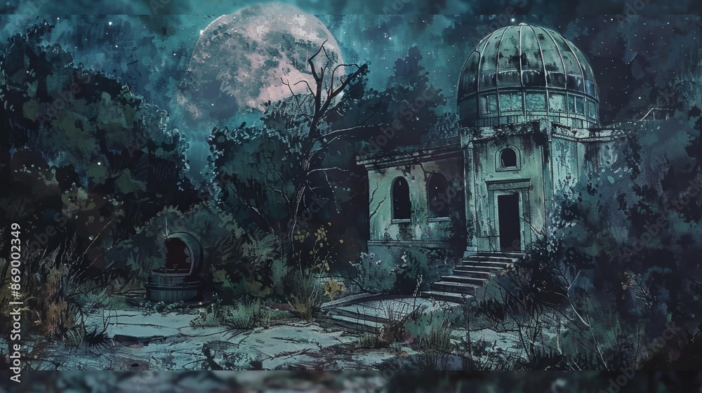Mystical void surrounds a derelict observatory, its telescope broken ...