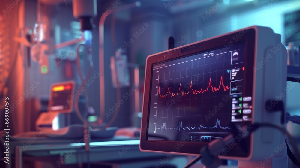 focus monitor Monitor screen with vital signs and ECG data of a patient ...
