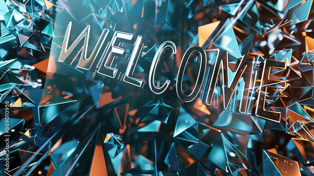 "WELCOME" written in silver cursive on a background of abstract ...
