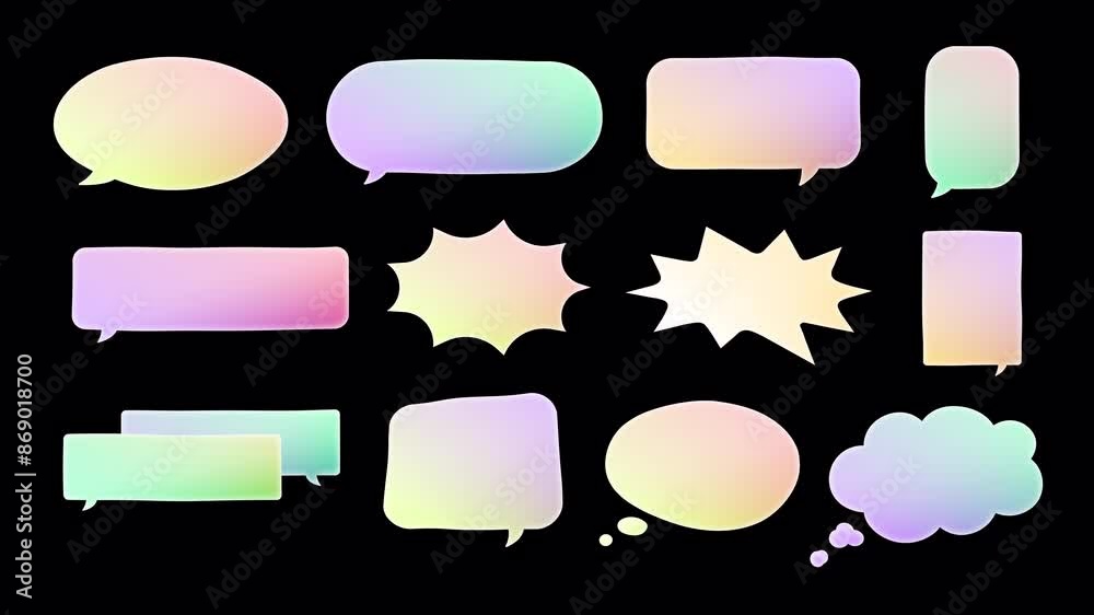 Pastel Pop Speech Bubbles: Dynamic Gradient Animation Set, wiggling up ...