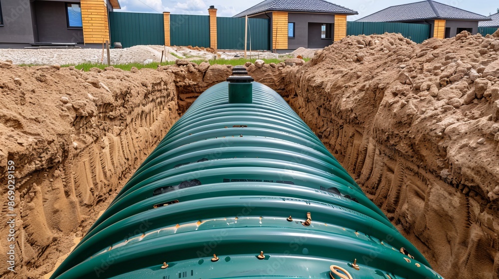 ภาพประกอบสต็อก Underground tanks for home water collection, plastic ...