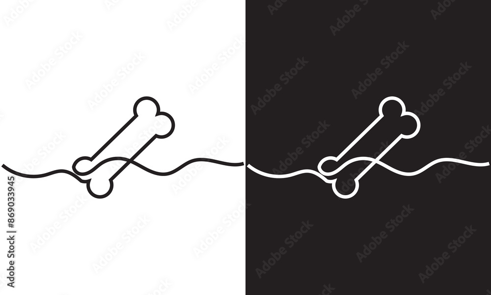 Continuous line drawing of human bone. Line art of dog bone. One line ...