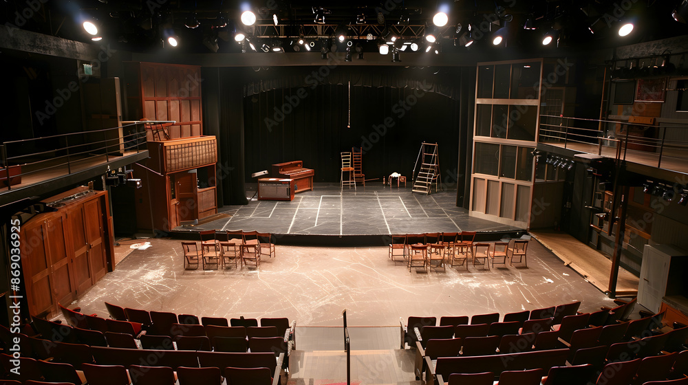Community Theater Stage Floor: Displaying stage props, lighting rigs ...