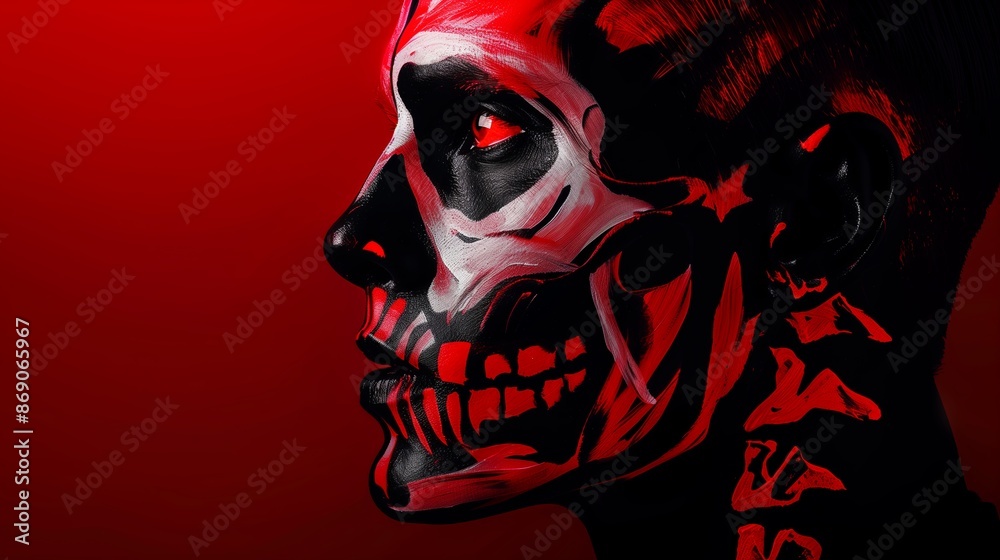 Horror Halloween with black skull. Death and dead human evil head. Dark ...