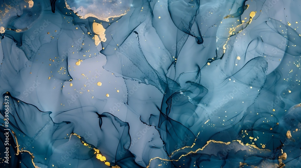 Abstract blue art with gray and gold light blue background with ...