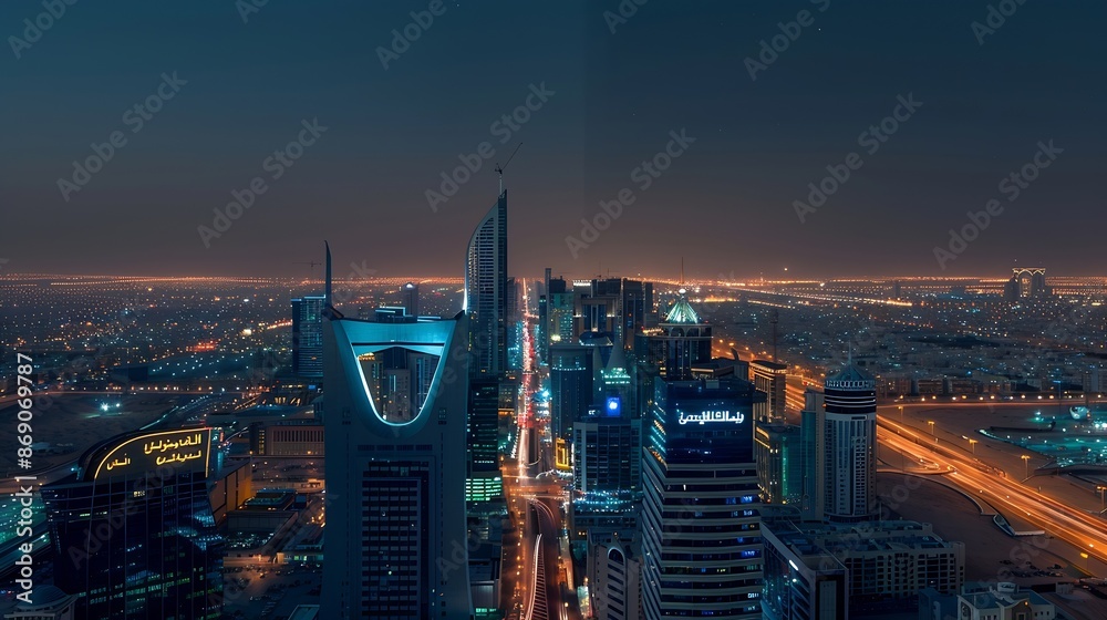 Kingdom of Saudi Arabia with a night view Kingdom Tower Riyadh skyline ...