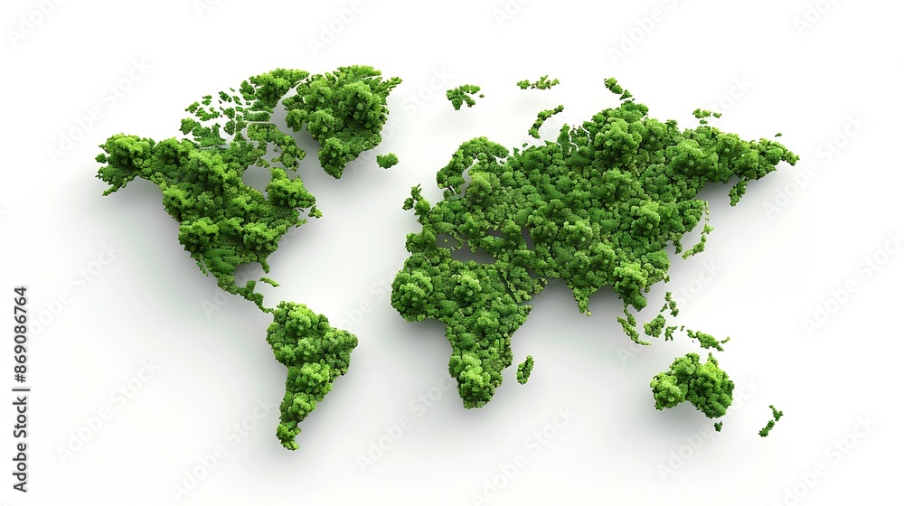 Tree shaped like the World map Green World Map tree shaped of world map ...